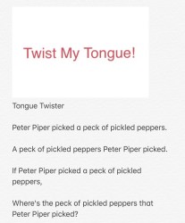 English Tongue Twister Peter Piper picked a peck of pickled peppers. A ...